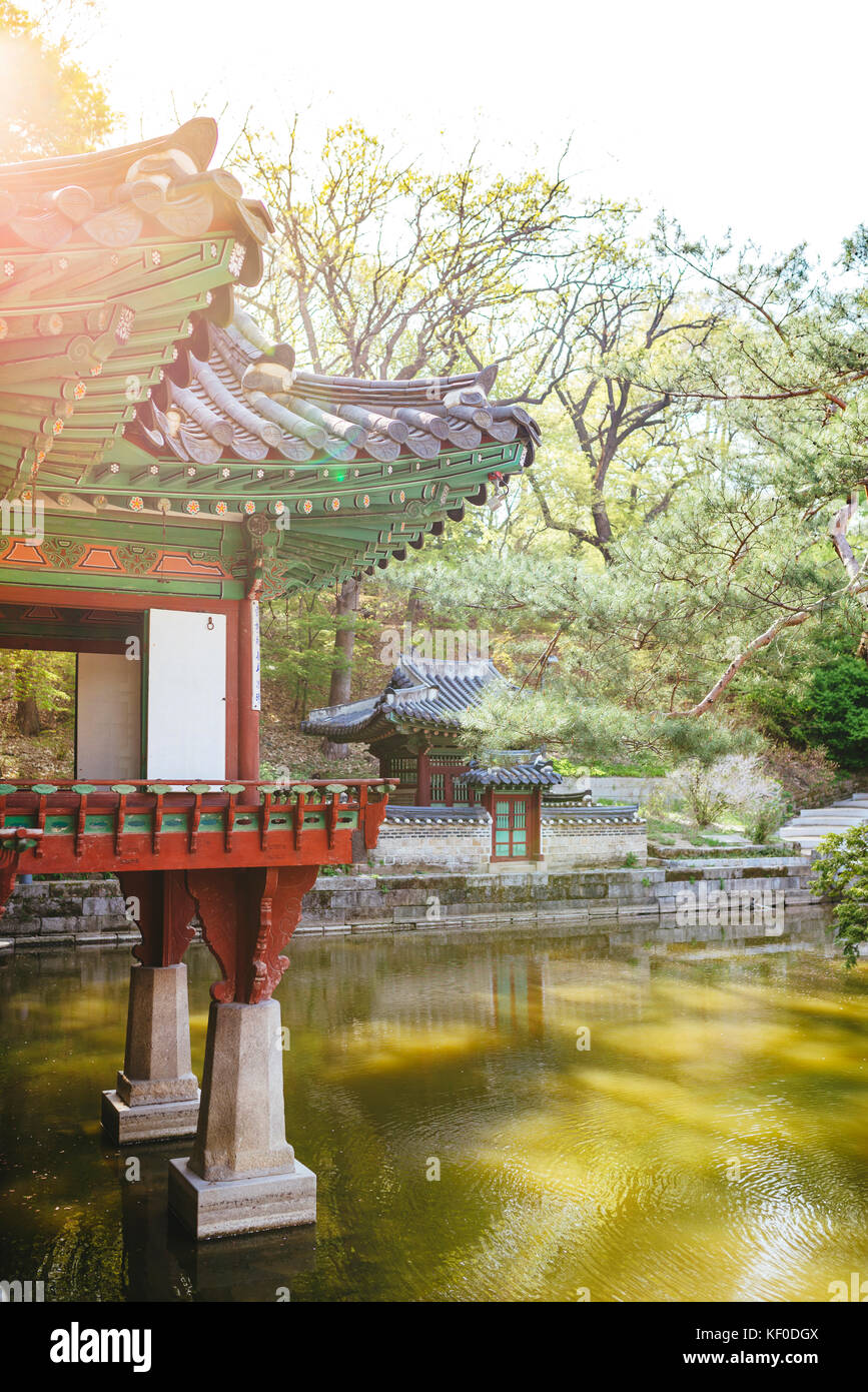 South Korea, Seoul, Changdeokgung Palace, Buyongjeong Pavilion with a ...