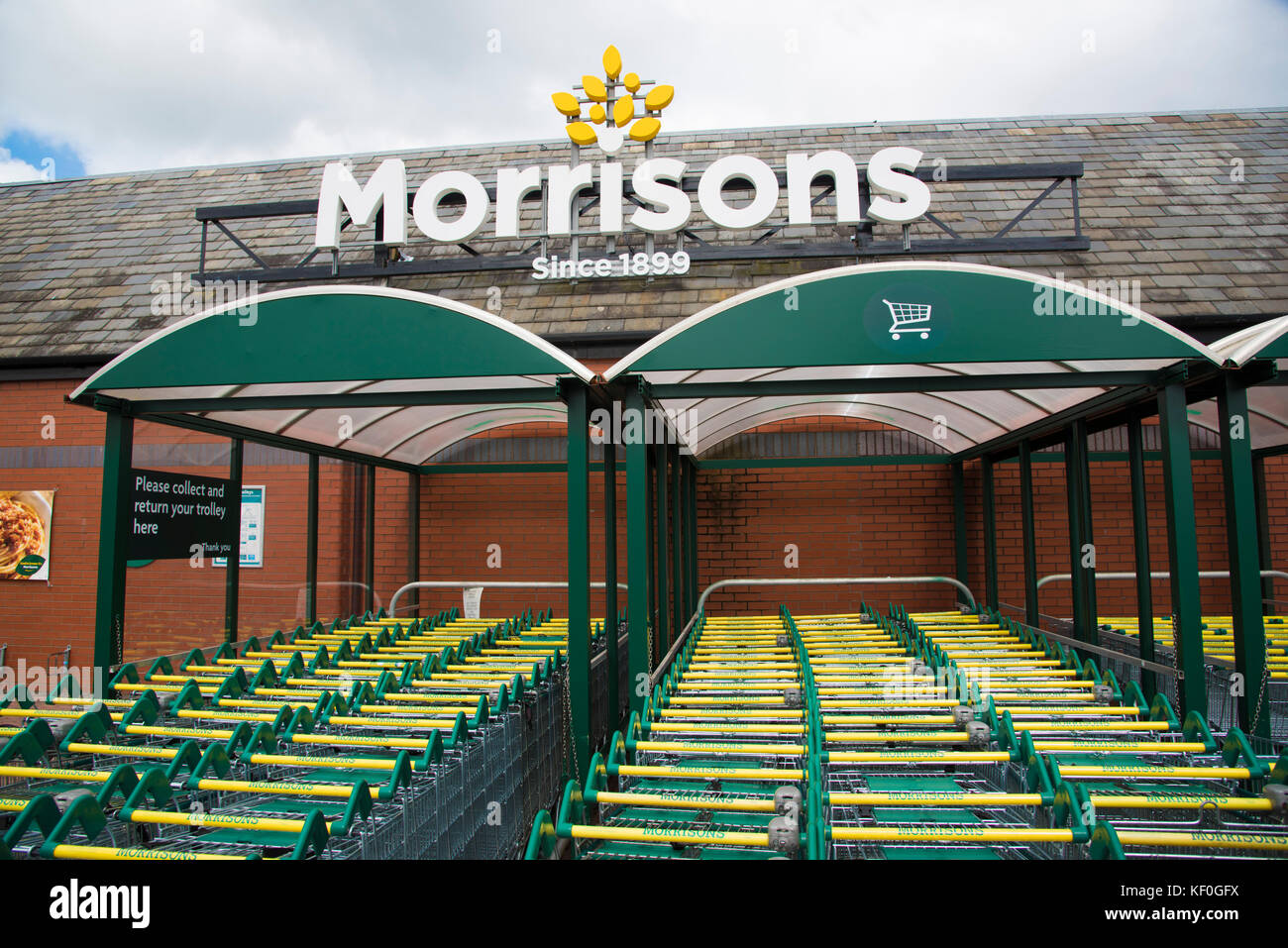 Supermarket trolleys outside a Morrisons supermarket, Preston ...