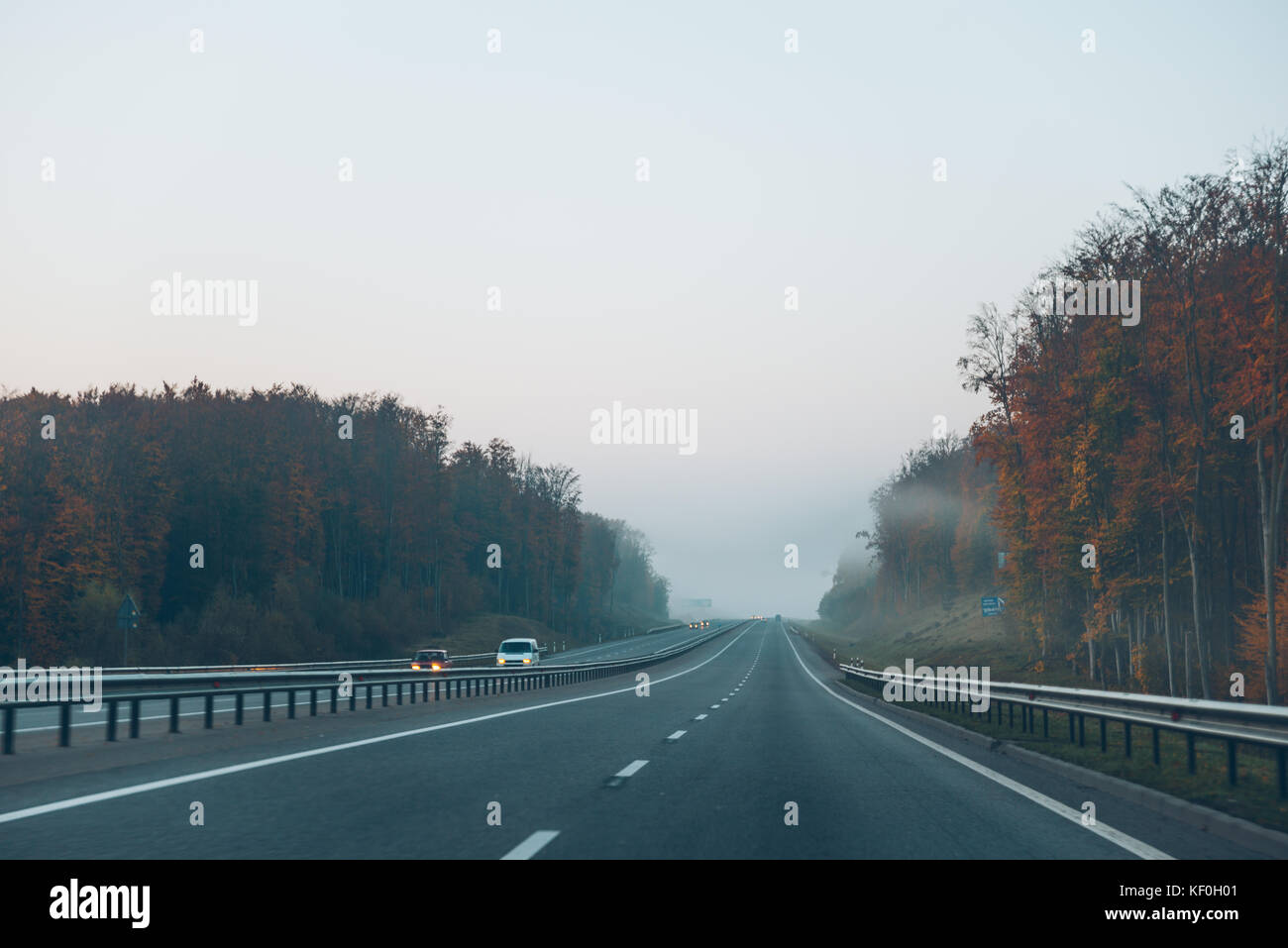 Highway with fog on highway, nature and traffic Stock Photo - Alamy