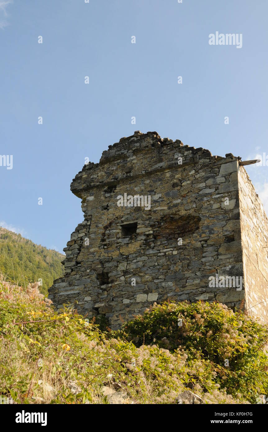 The abandoned village of Vecchio Connio, Carrega Ligure, in the region ...
