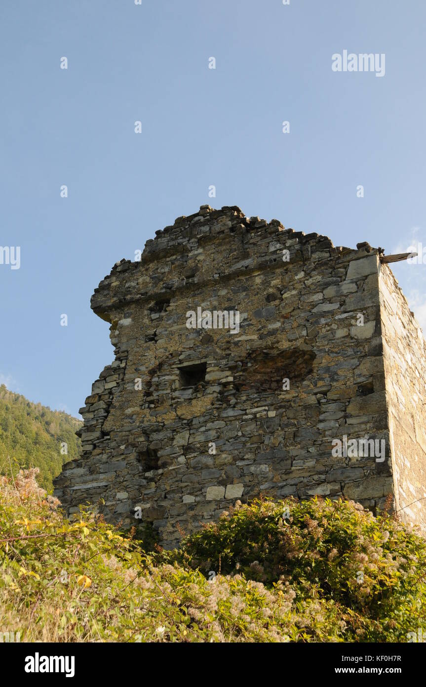 The abandoned village of Vecchio Connio, Carrega Ligure, in the region ...
