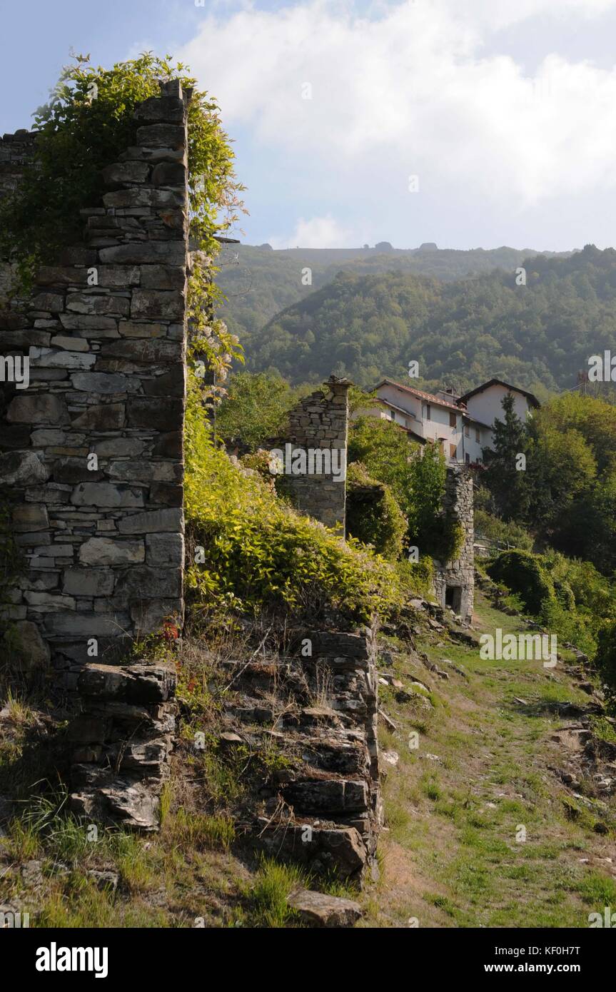 The abandoned village of Vecchio Connio, Carrega Ligure, in the region ...