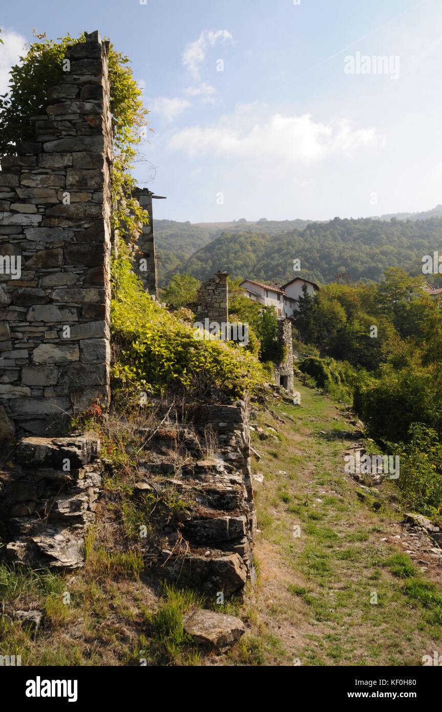 The abandoned village of Vecchio Connio, Carrega Ligure, in the region ...