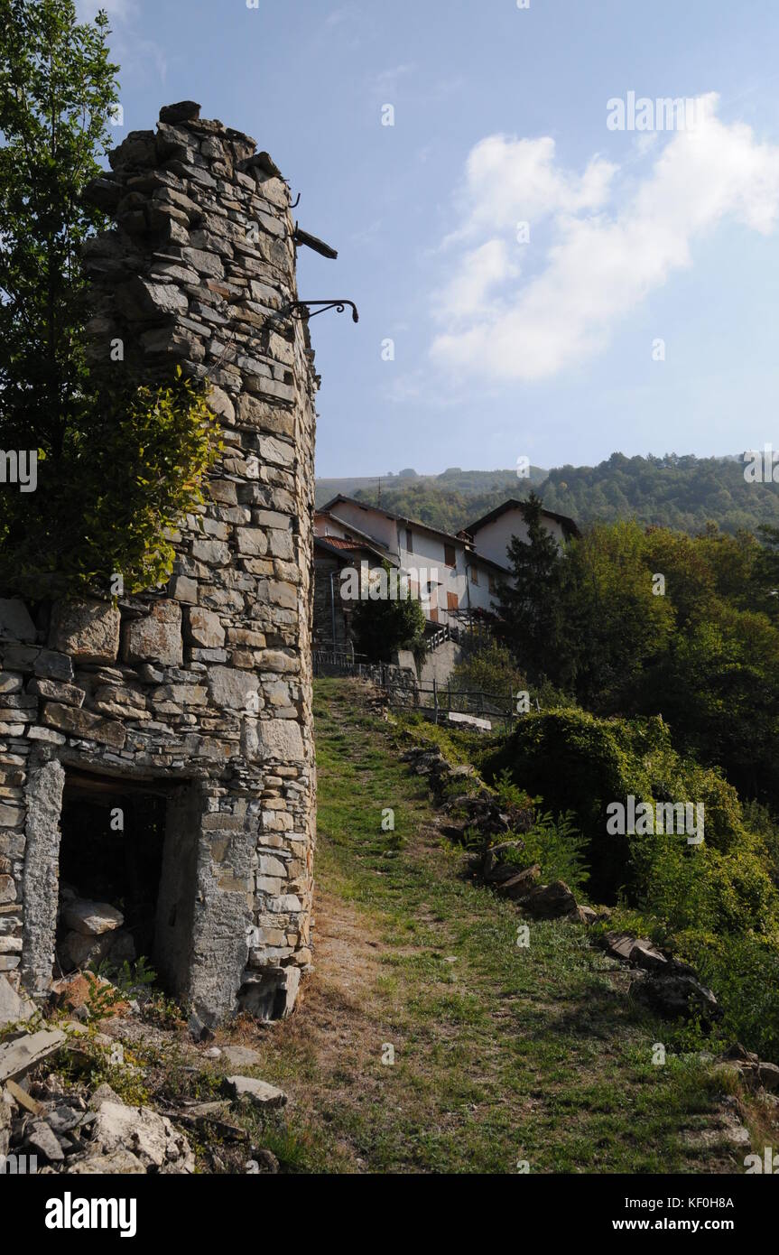 The abandoned village of Vecchio Connio, Carrega Ligure, in the region ...