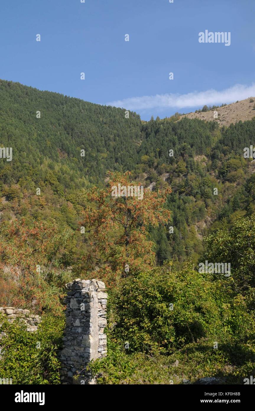 The abandoned village of Vecchio Connio, Carrega Ligure, in the region ...
