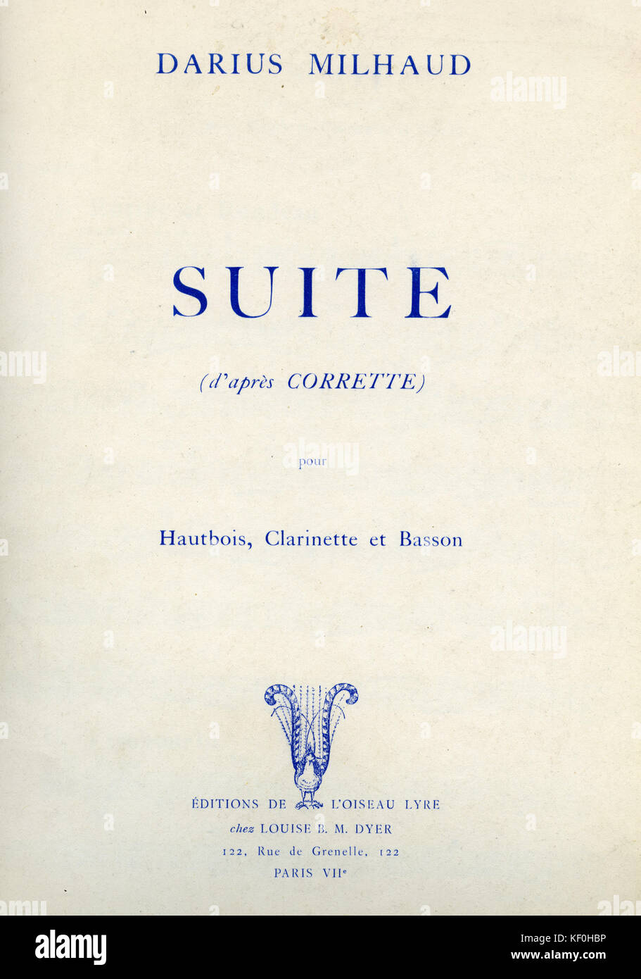 Darius Milhaud 's 'Suite (d'apres corrette)' for the oboe, clarinet and ...
