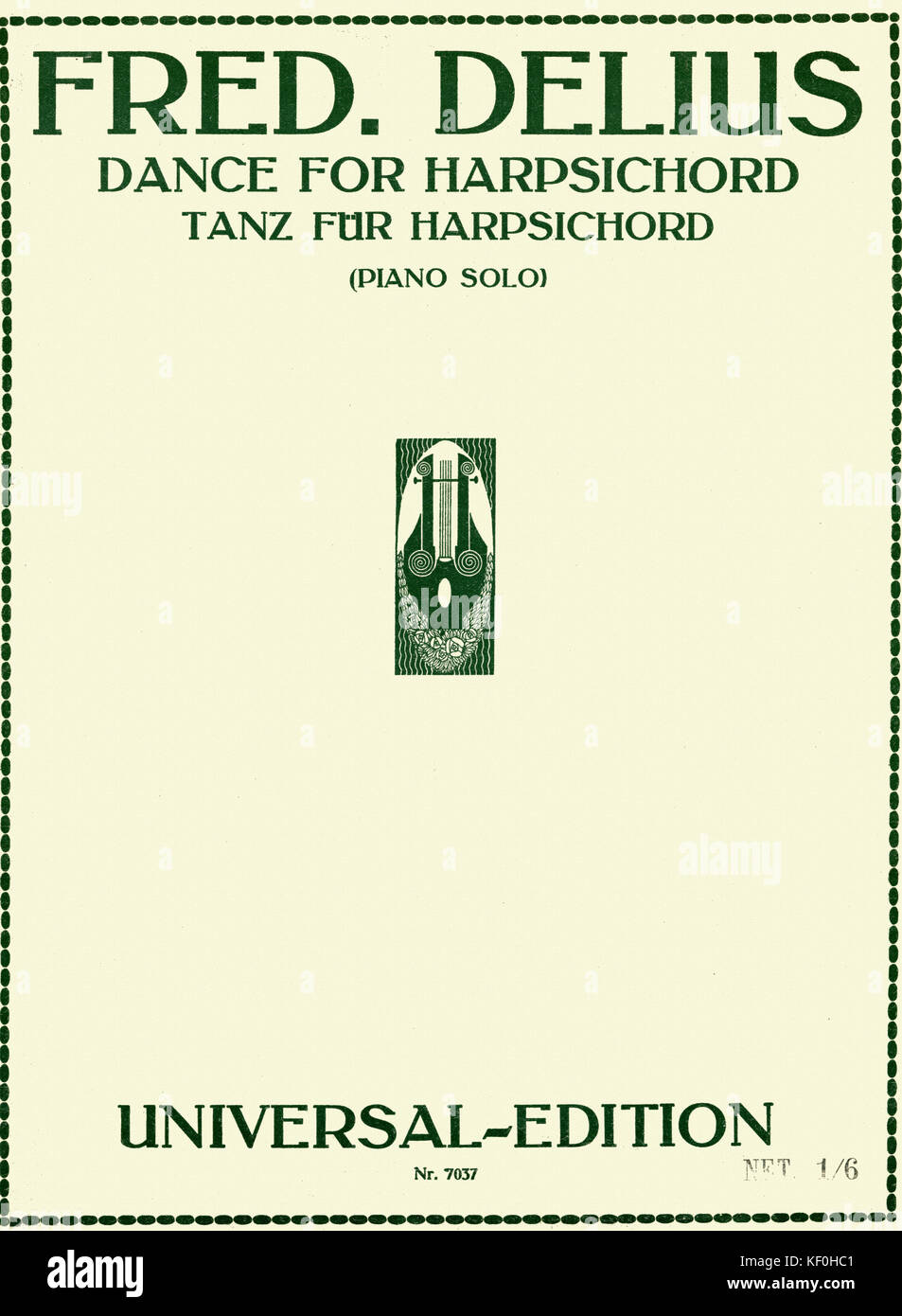 Frederick Delius 's 'Dance for Harpsichord', score cover, published by ...