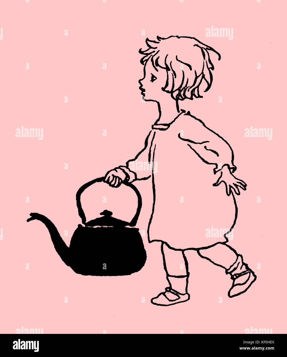 'Polly put the kettle on'. Nursery rhyme, illustration by Arthur ...