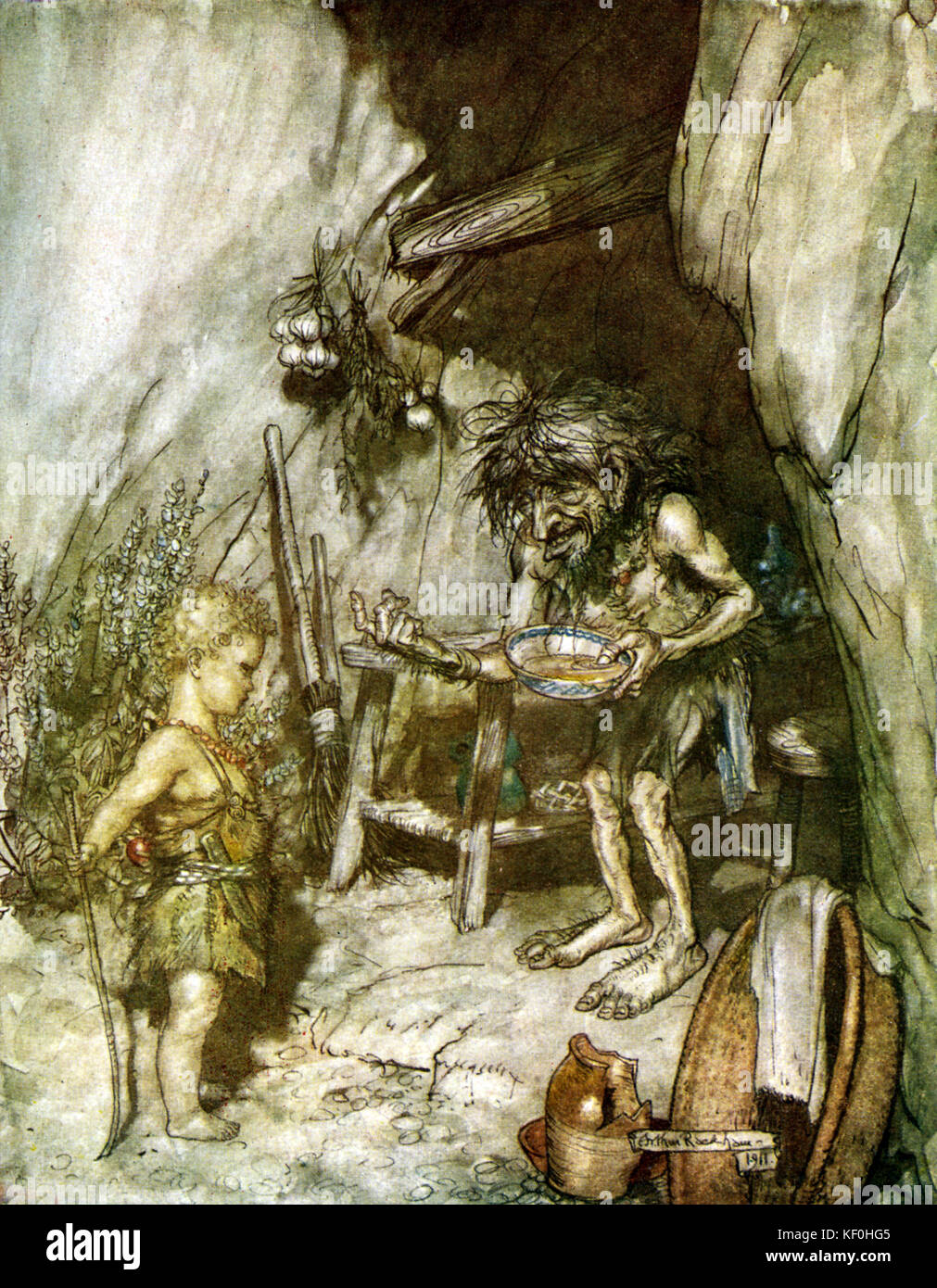 Siegfried by Richard Wagner. The dwarf Mime offers food and shelter to ...