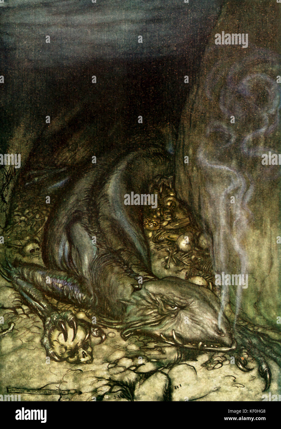 Siegfried by Richard Wagner. The dragon Fafner guards his treasure ...