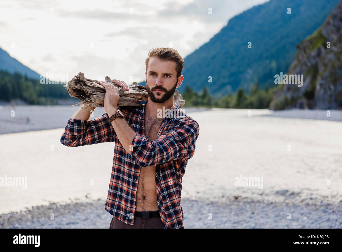 Young man carrying firewood hi-res stock photography and images - Alamy