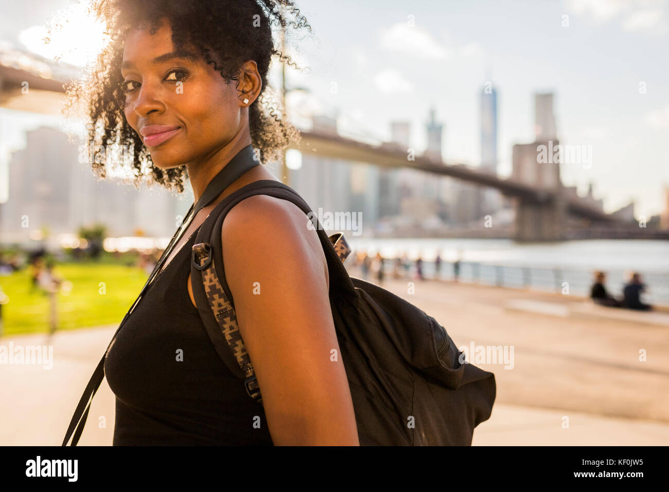 USA, New York City, Brooklyn, portrait of smiling woman at the ...