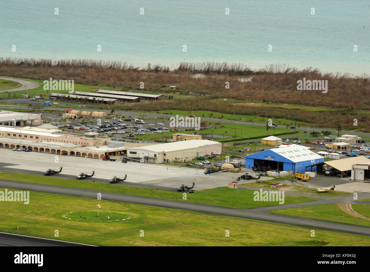Aerial view of the U.S. Army National Guard air operations station set ...