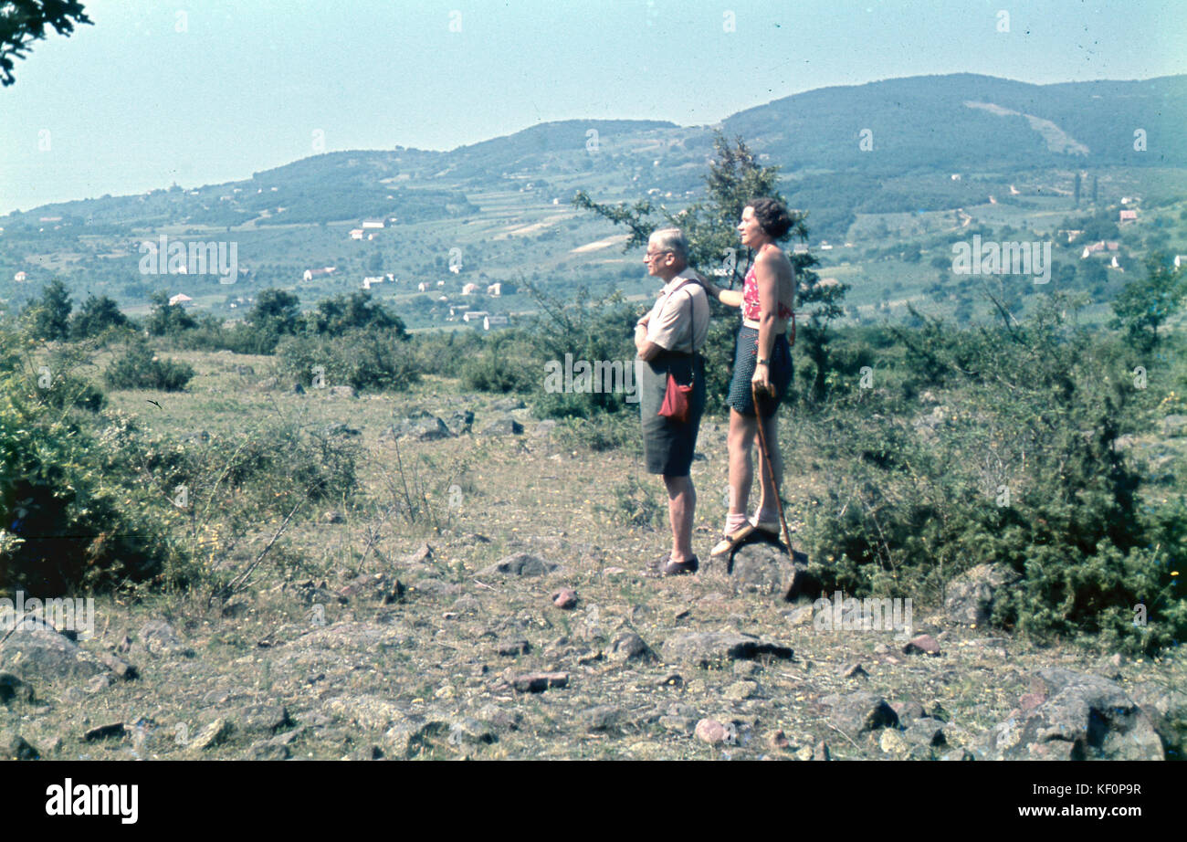Excursion, man, woman, hillside, walking cane 75510 Stock Photo - Alamy