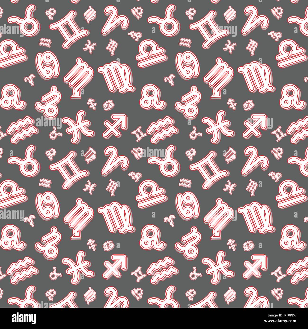 Red outline zodiac astronomy sign symbol icon pattern on grey ...