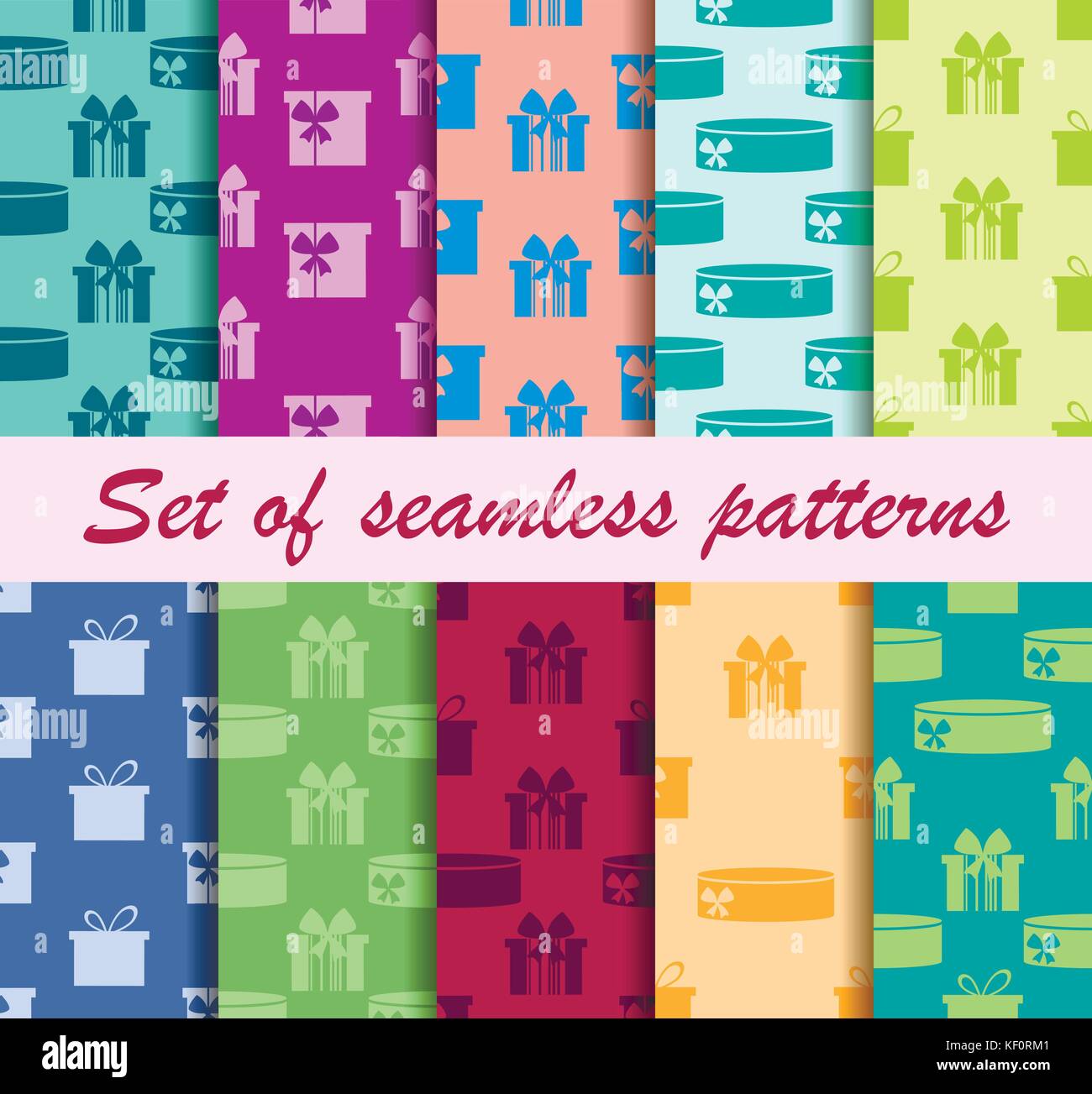 Gift boxes set of seamless patterns. Vector illustration Stock Vector ...