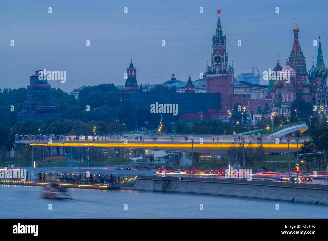 Russia, Moscow. Zaryadye Nature and Landscape Park. The Floating Bridge ...