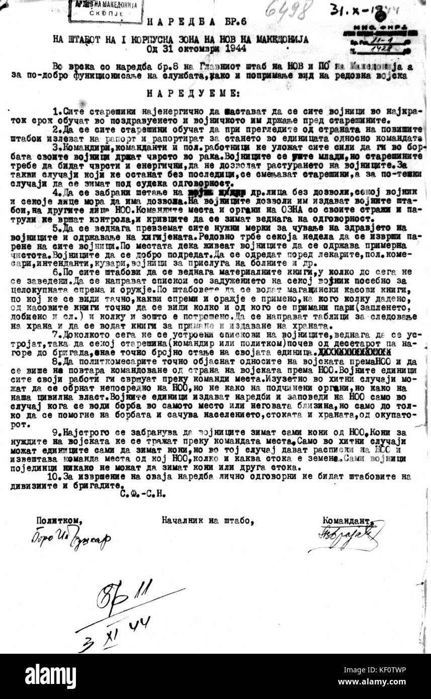 Naredba od Stabot na prvata korpusna zona za povedenie Stock Photo - Alamy