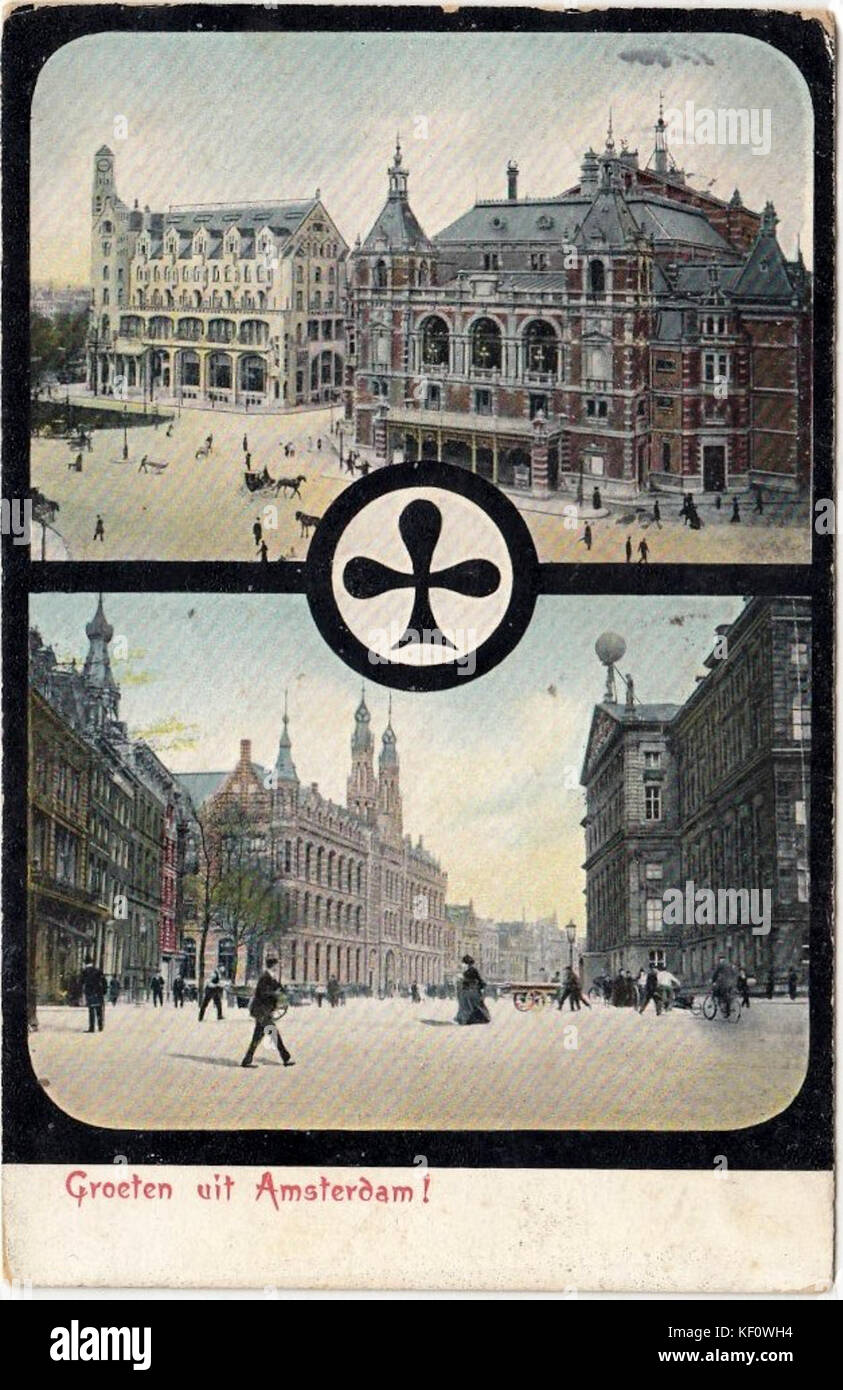 Leidsche Plein en Nieuwezijds Voorburgwal, Amsterdam 1900 Stock Photo ...