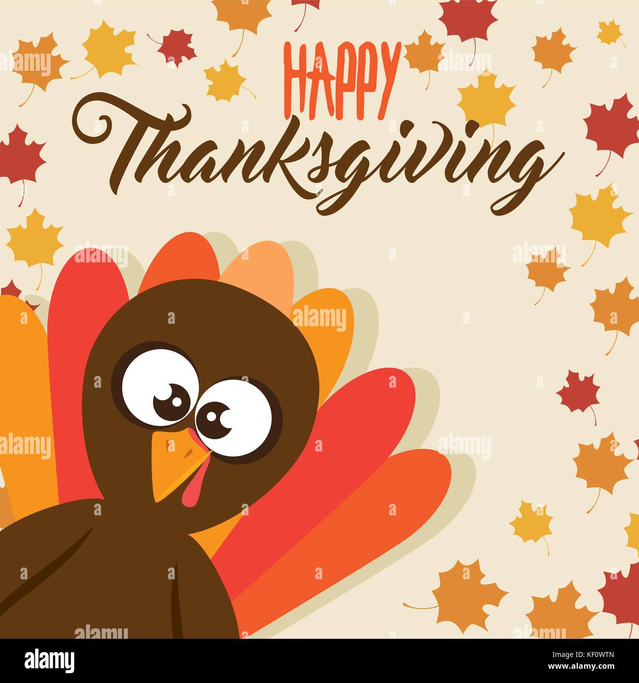 happy thanksgiving day turkey with autumn leaves vector illustration ...