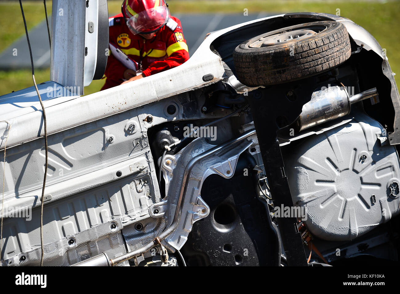 Scene of a car crash and emergency rescue service in action Stock Photo ...