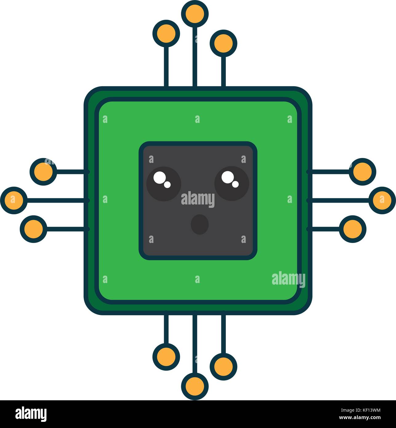 kawaii computer chip icon over white background vector illustration ...