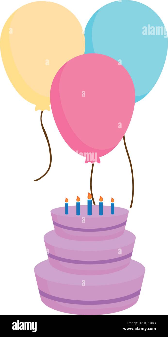 birthday cake and balloons icon over white background vector ...