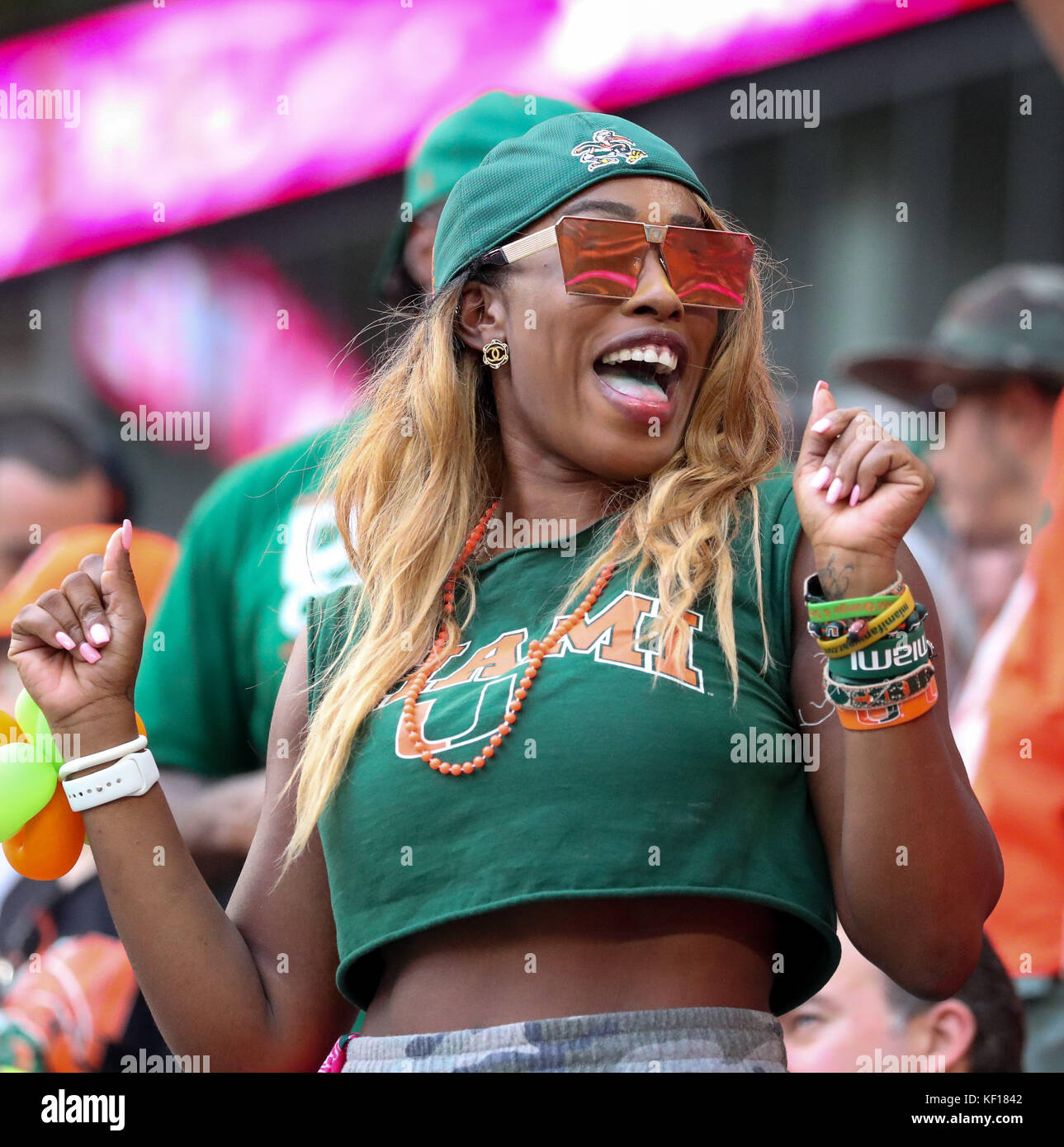 Miami Gardens, Florida, USA. 21st Oct, 2017. A Miami Hurricanes fan ...