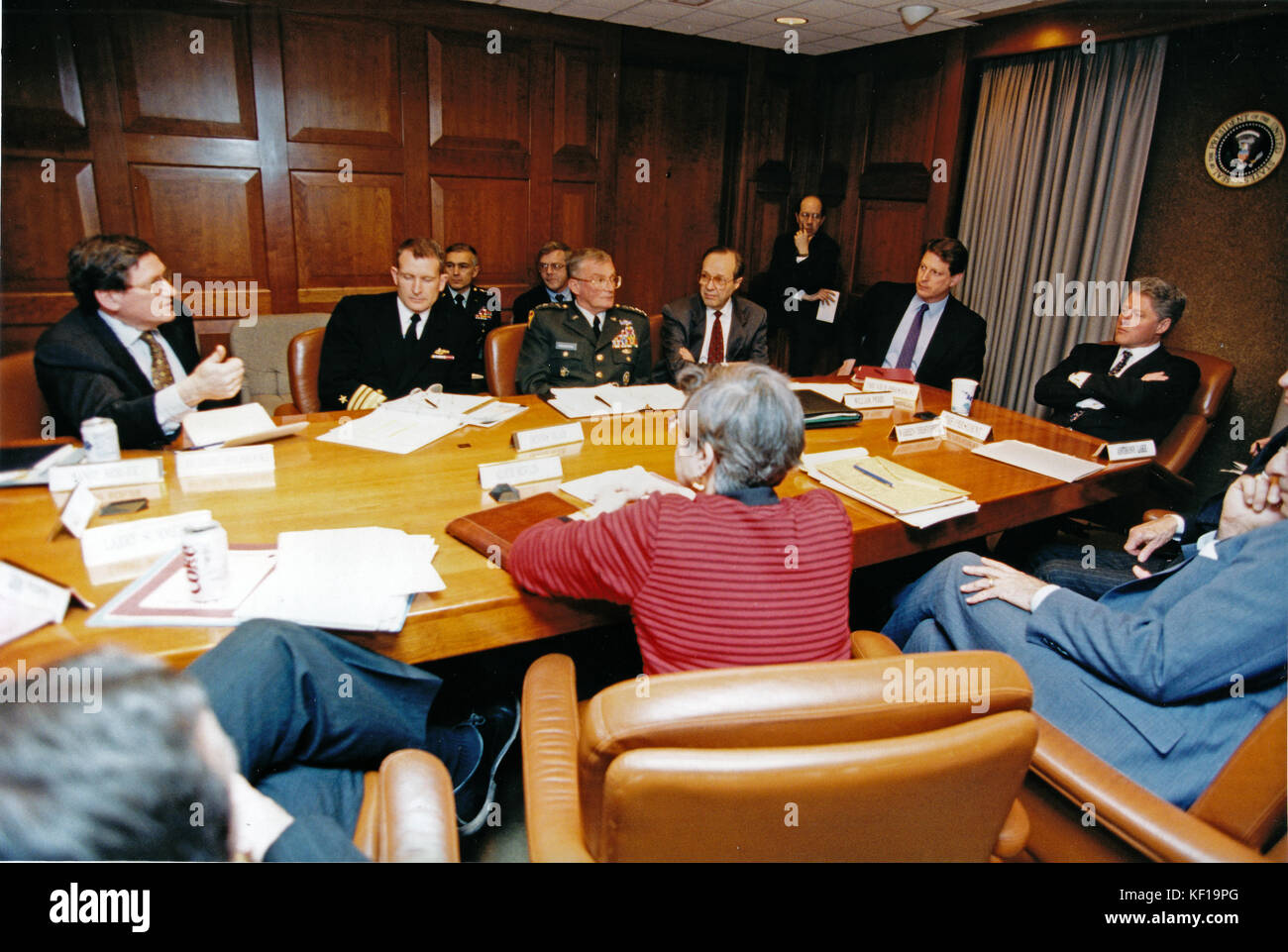 United States President Bill Clinton meets with his national security ...