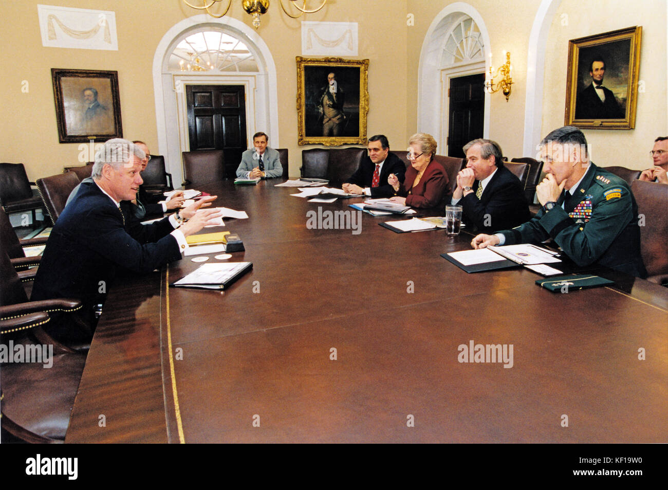 United States President Bill Clinton meets with his National Security ...