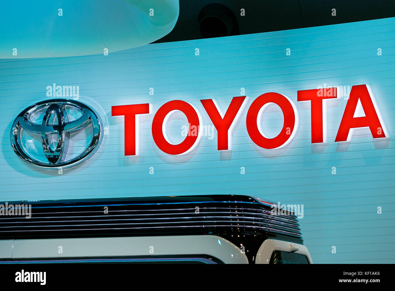 Tokyo, Japan. 25th Oct, 2017. A logo of Toyota on display during the ...