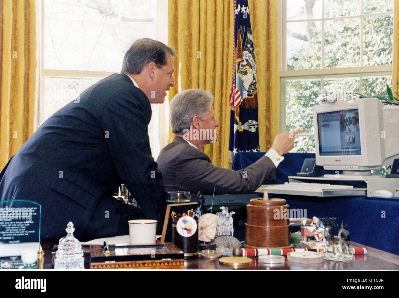 United States President Bill Clinton and US Vice President Al Gore look ...