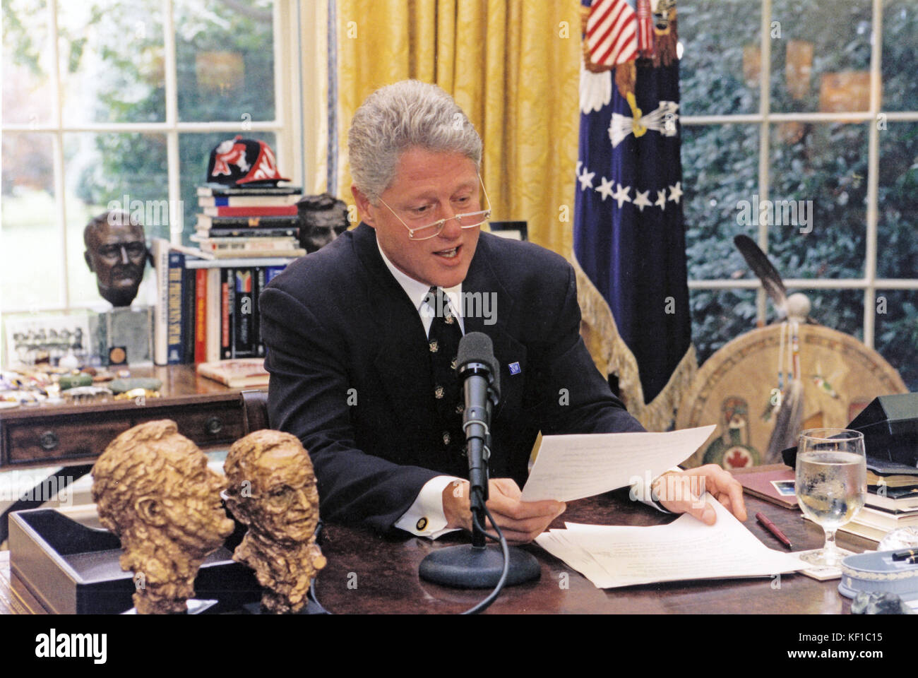 United States President Bill Clinton delivers his Saturday radio ...