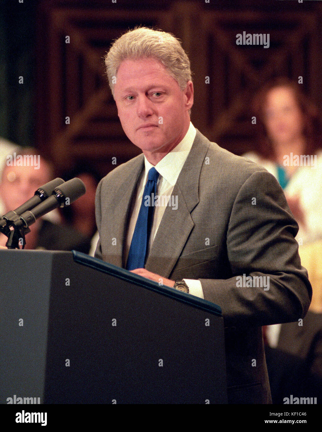 United States President Bill Clinton makes remarks at an event in the ...