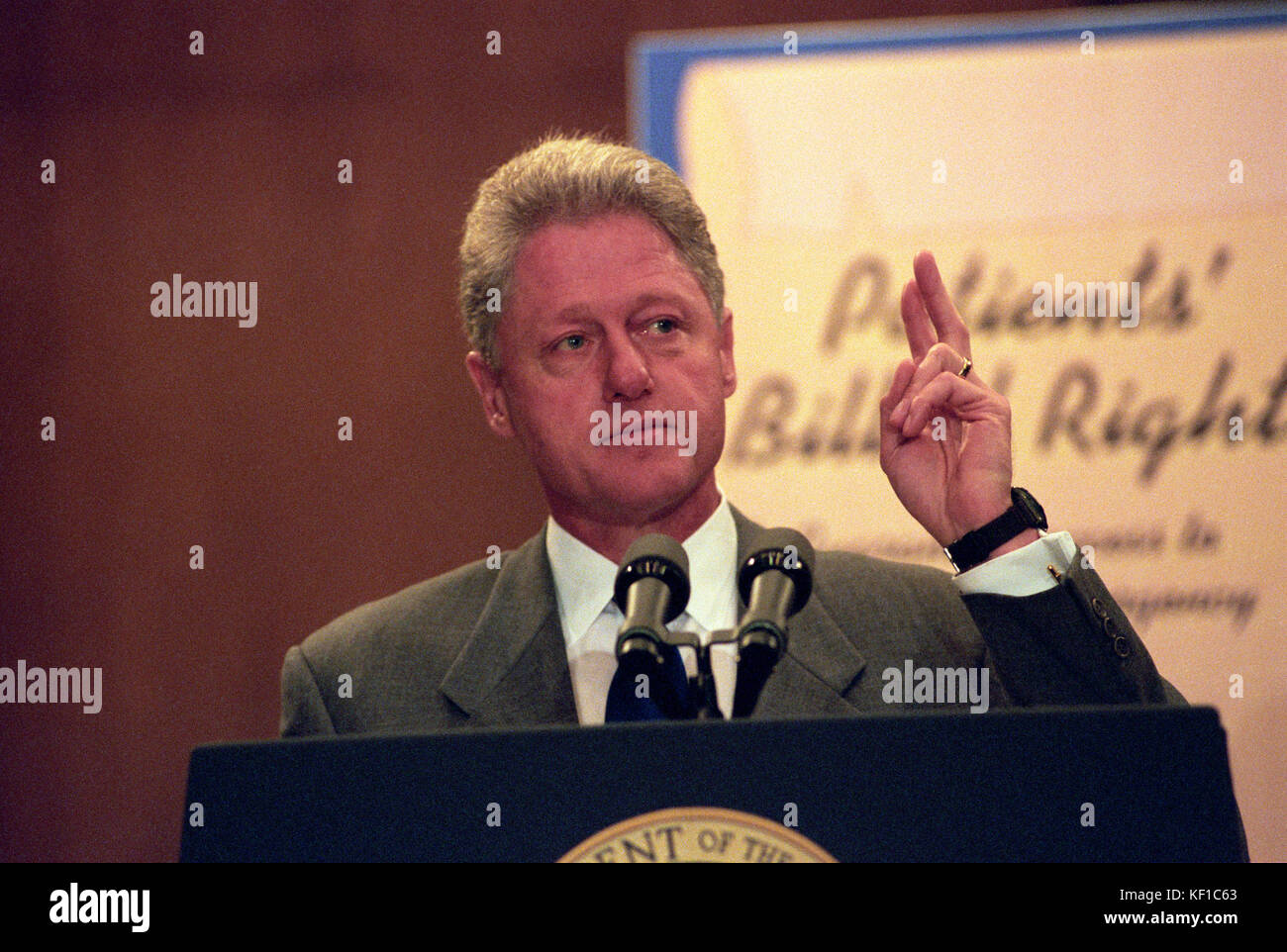 United States President Bill Clinton makes remarks at an event in the ...