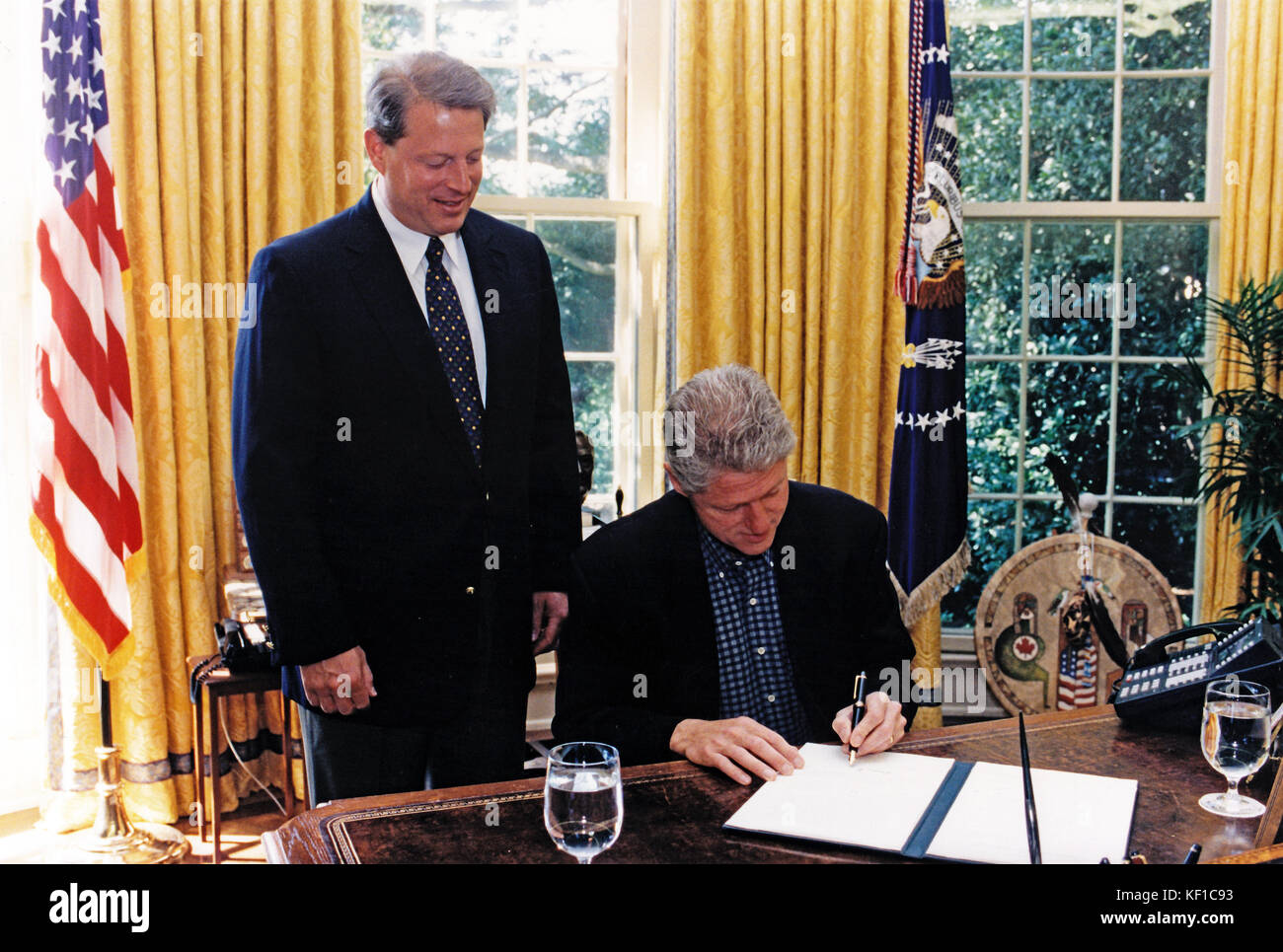 United States President Bill Clinton, with US Vice President Al Gore ...