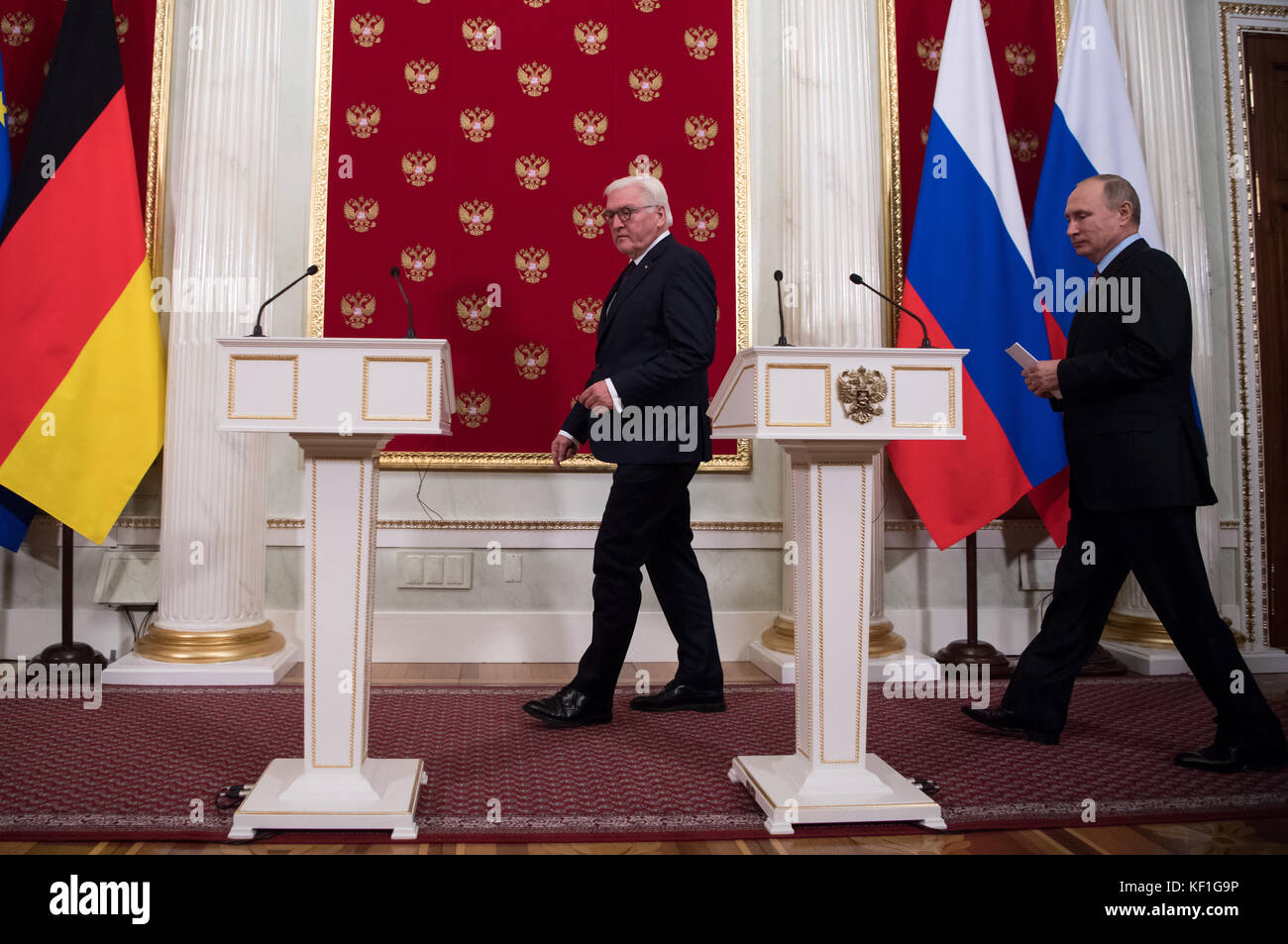 German president Frank-Walter Steinmeier (L) and Russian president ...