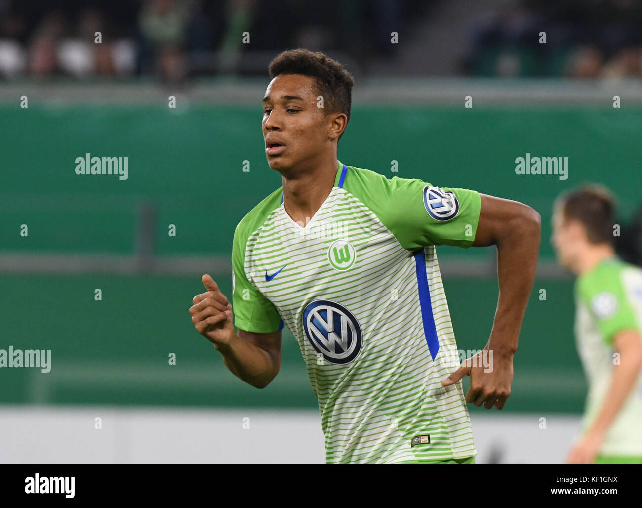 Wolfsburg's Ohis Felix Uduokhai celebrating his scoring of the opening ...