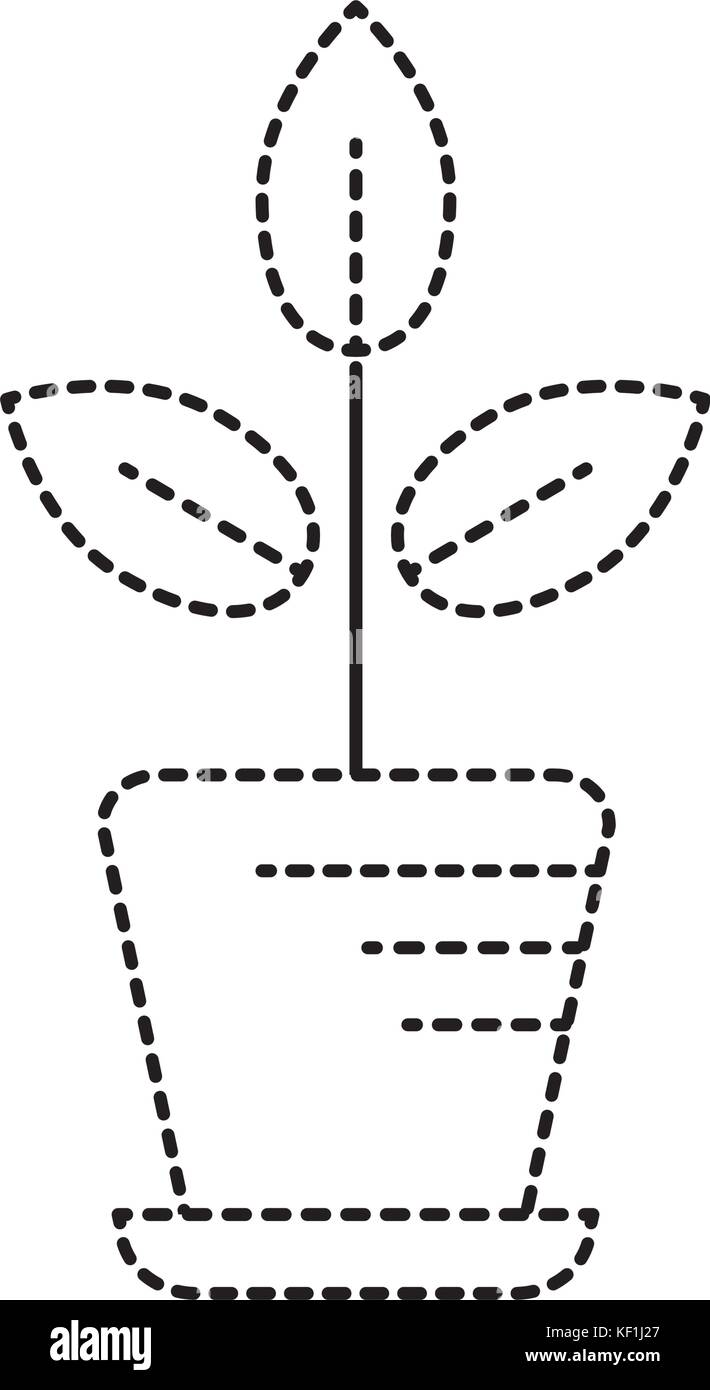 dotted shape natural plant with leaves inside flowerpot Stock Vector ...