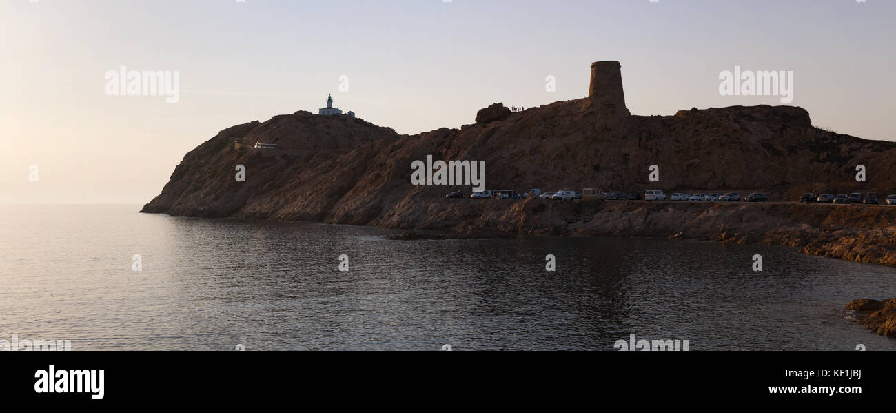 Corsica, Ile-Rousse (Red Island): sunset on the Genoese Tower and the ...