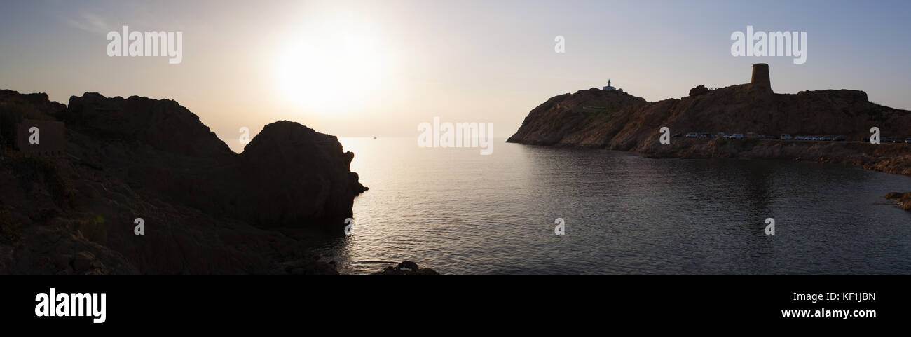 Corsica, Ile-Rousse (Red Island): sunset on the Genoese Tower and the ...