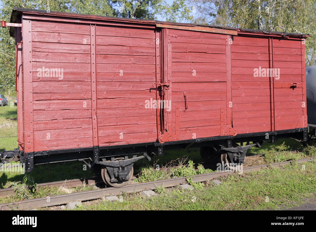 Old wooden freight wagon. Part of destroyed train Stock Photo - Alamy