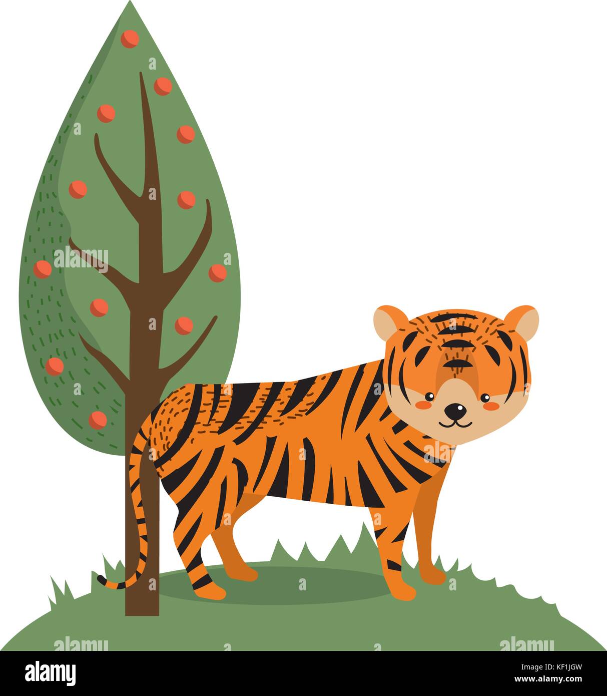 cute tiger wild animal next to tree Stock Vector Image & Art - Alamy