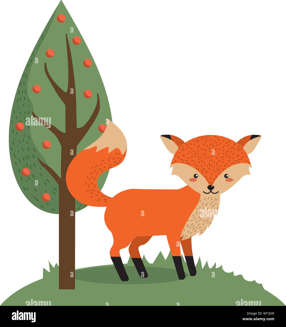 cute fox wild animal next to tree Stock Vector Image & Art - Alamy