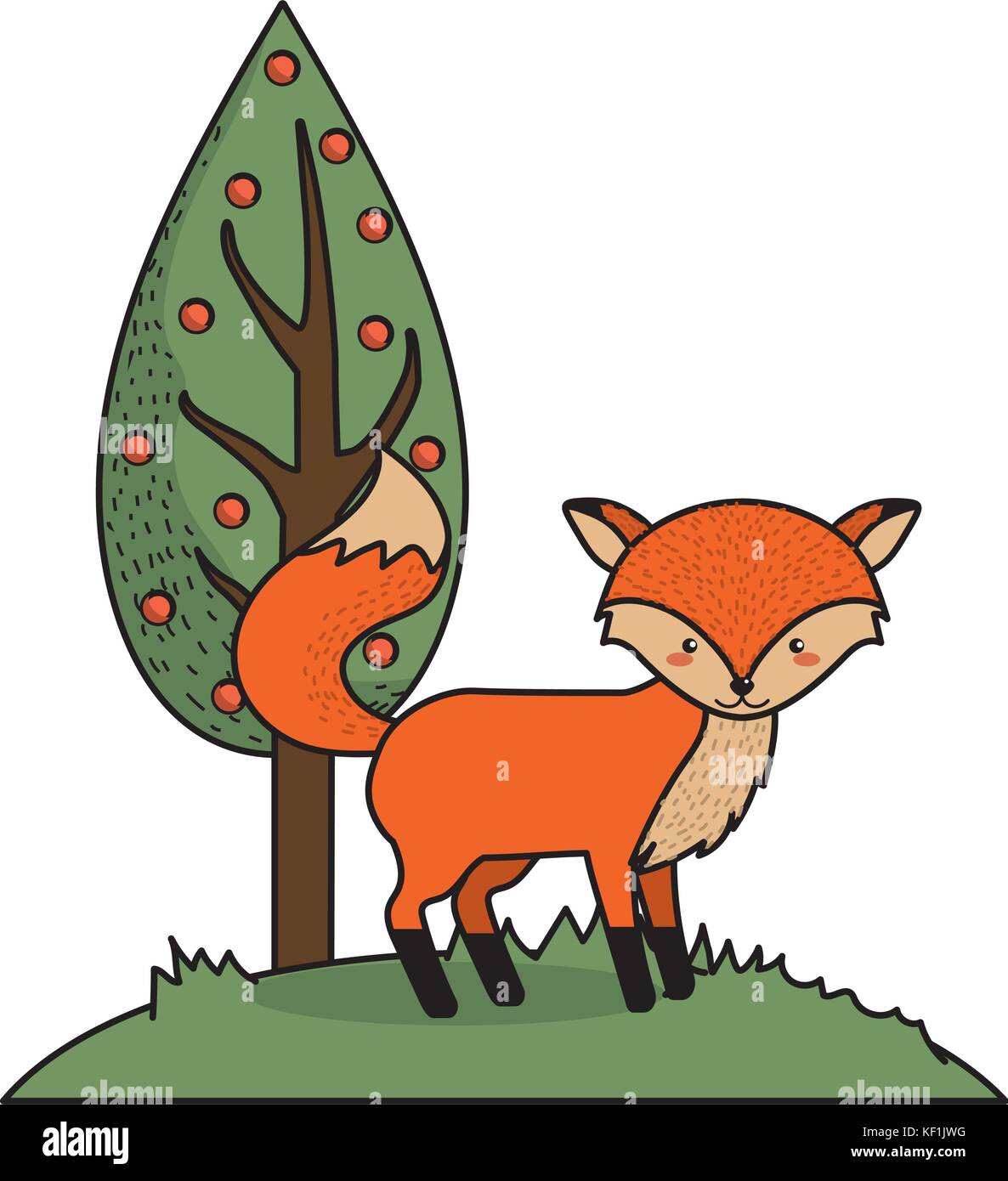 Fox next to tree Stock Vector Images - Alamy