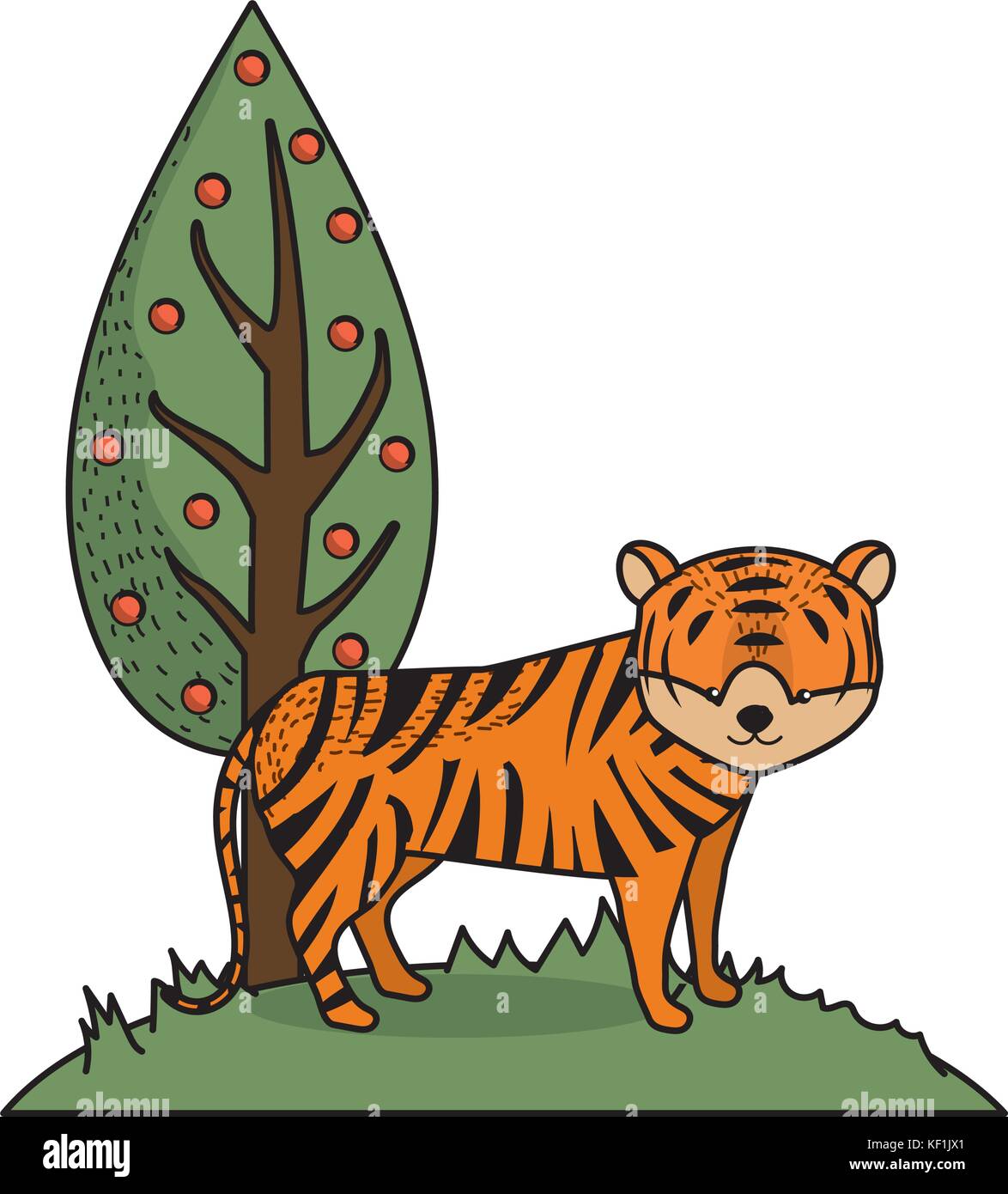 cute tiger wild animal next to tree Stock Vector Image & Art - Alamy