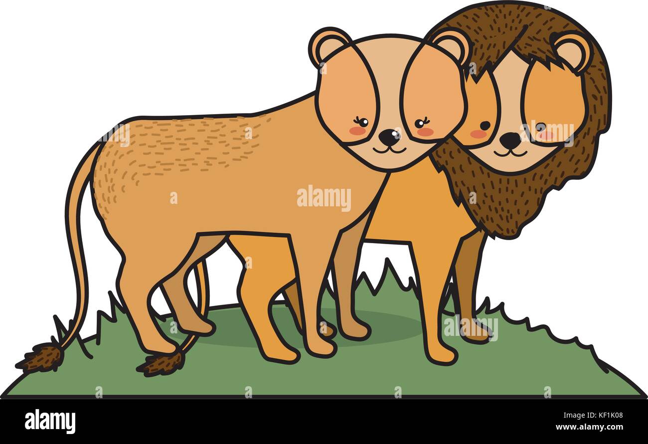 cute lion animal couple together Stock Vector Image & Art - Alamy