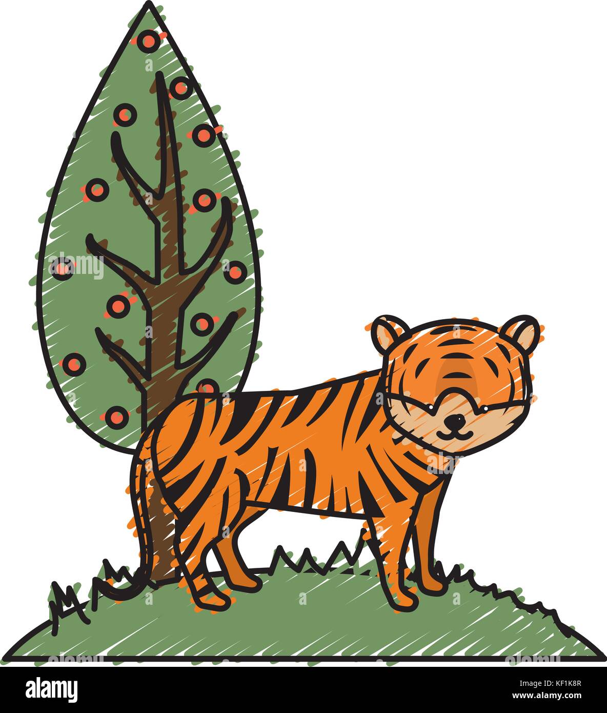 cute tiger wild animal next to tree Stock Vector Image & Art - Alamy