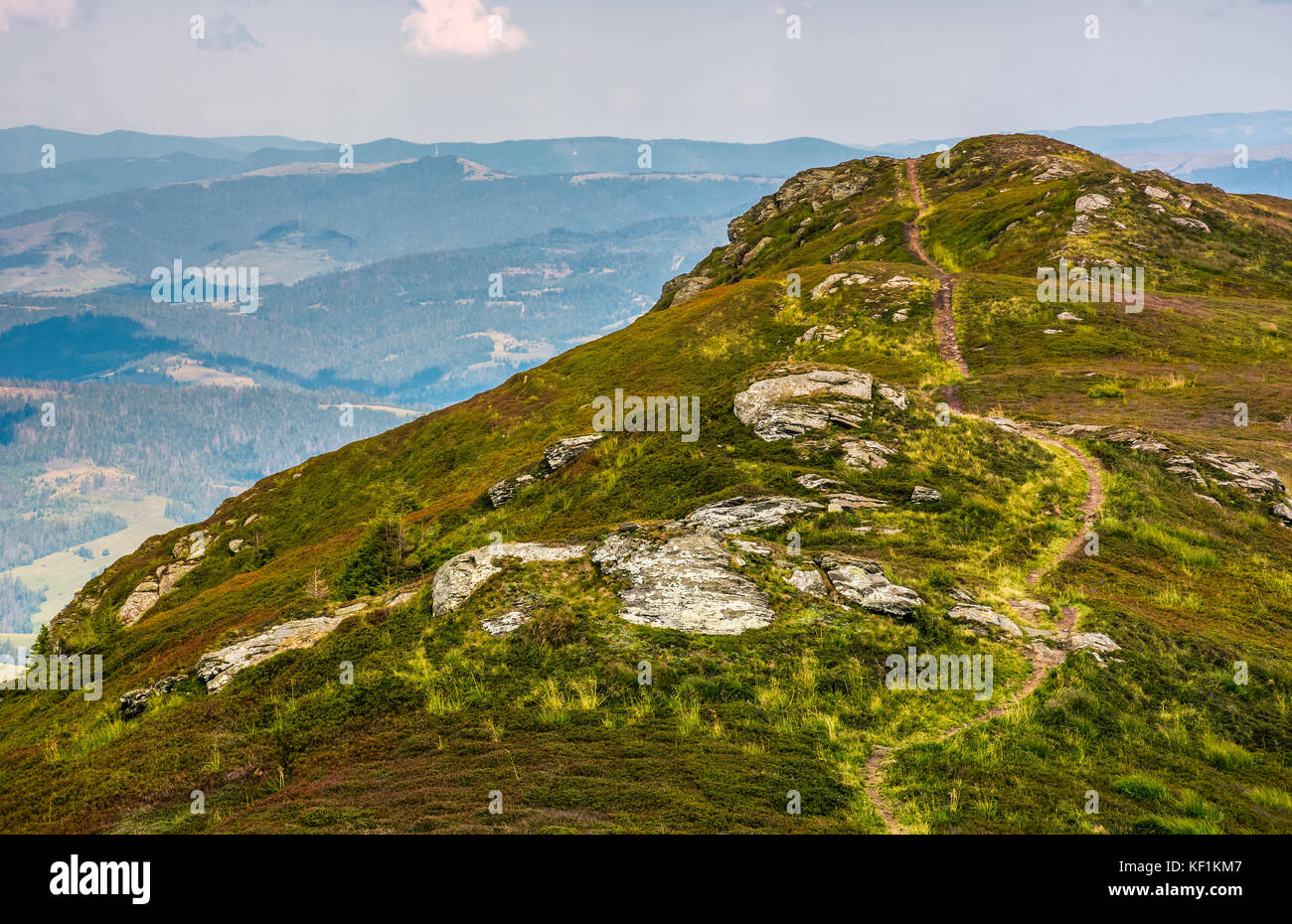 path through mountain ridge in high altitude. beautiful scenery in fine ...