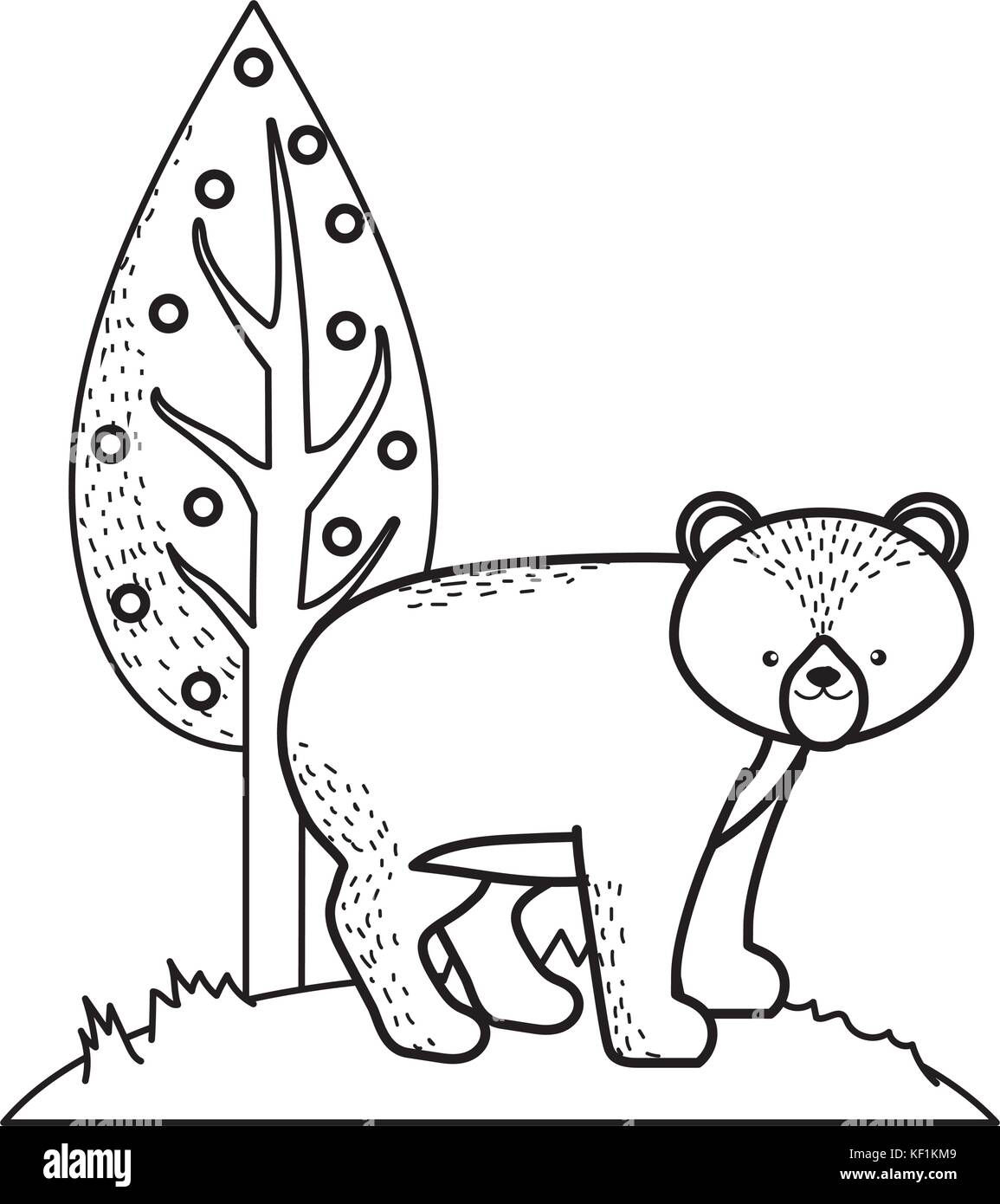 line cute bear wild animal next to tree Stock Vector Image & Art - Alamy